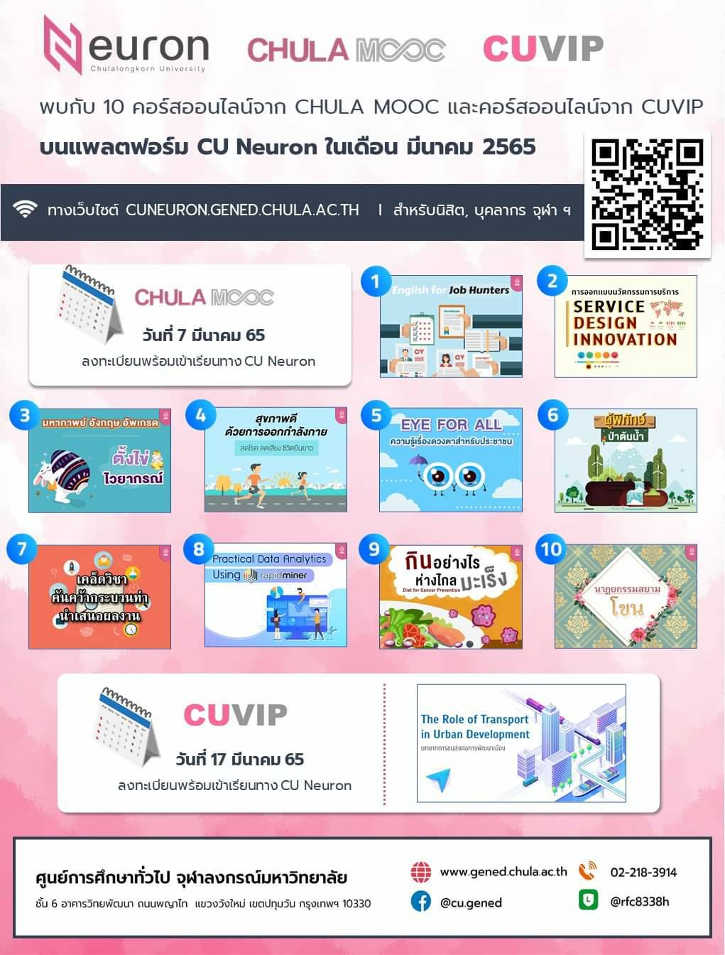 คอร์สเรียนออนไลน์จาก CHULA MOOC และ CU VIP เดือนมีนาคม ผ่านแพลตฟอร์ม CU Neuron – จุฬาลงกรณ์ ...