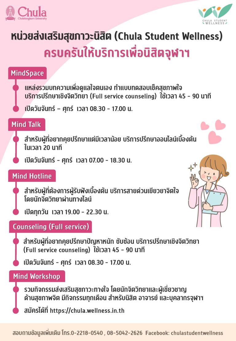 หน่วยส่งเสริมสุขภาวะนิสิต (Chula Student Wellness) ครบครันให้บริการเพื่อนิสิตจุฬาฯ – จุฬาลงกรณ์ ...