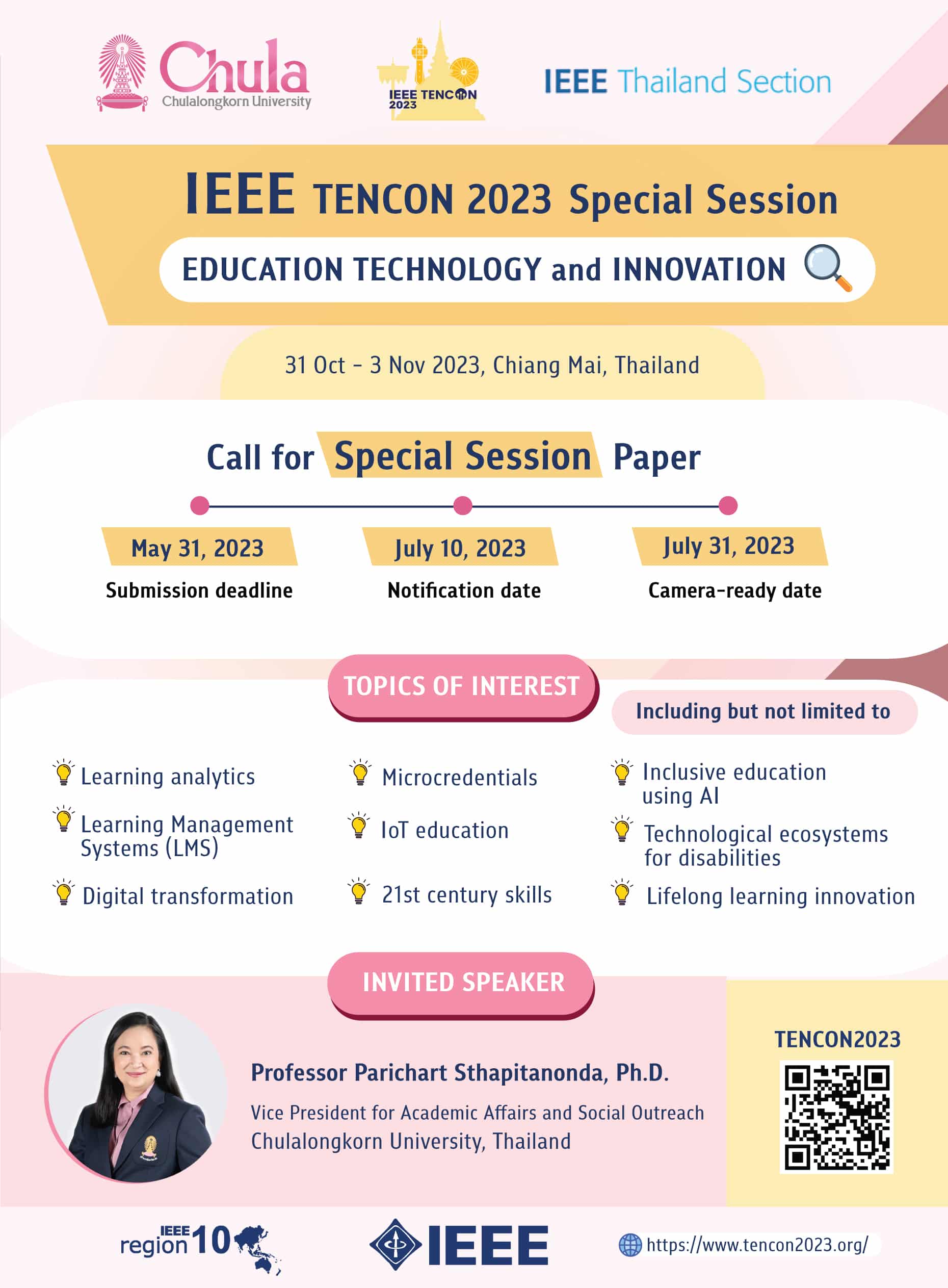 ขอเชิญคณาจารย์ส่งผลงานนำเสนอในงาน IEEE TENCON 2023, Special Session: EDUCATION TECHNOLOGY and ...