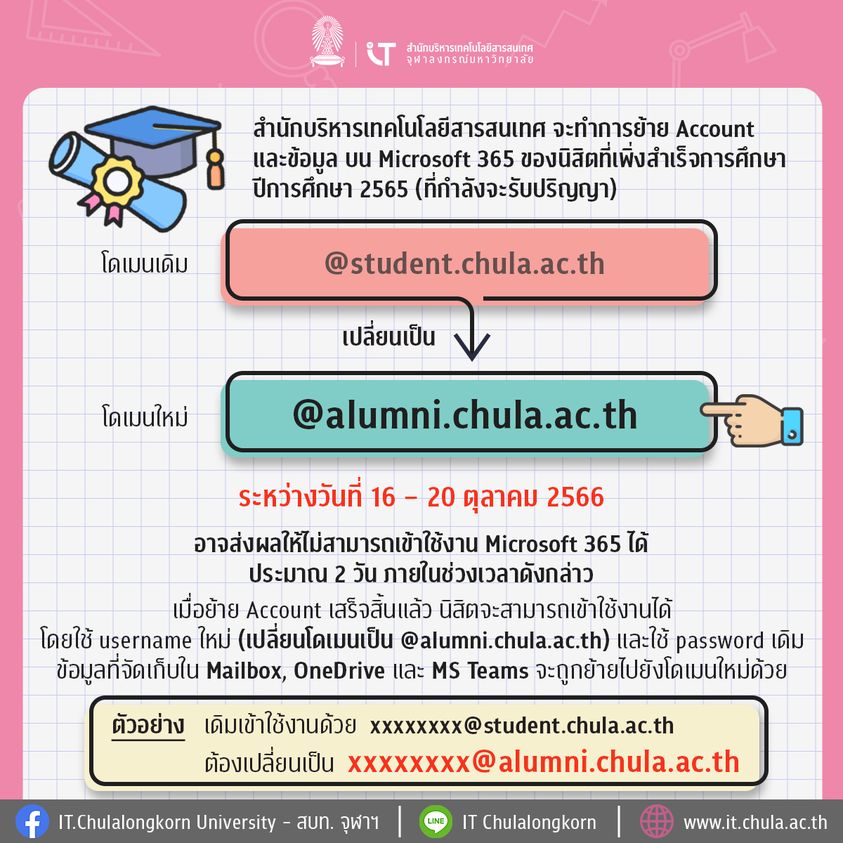 แจ้งย้าย Account ระบบ Microsoft 365 ของนิสิตจุฬาฯ ที่สำเร็จการศึกษาปี ...