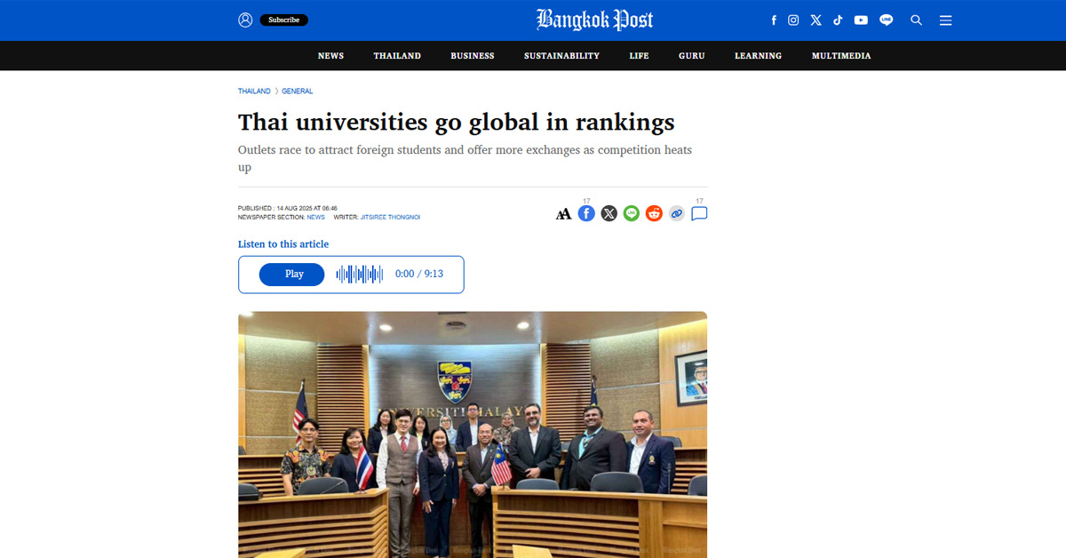 [Bangkok Post] Thai Universities Go Global in Rankings – Chulalongkorn ...